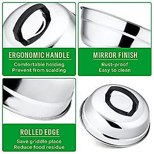 9In Melting Dome & 7In Burger Press, HaSteeL Round Basting Steam Cover with Stainless Steel Bacon Press, Metal Griddle Accessories for Flat Top Teppanyaki Hibachi Grilling Cooking BBQ, Easy to Clean