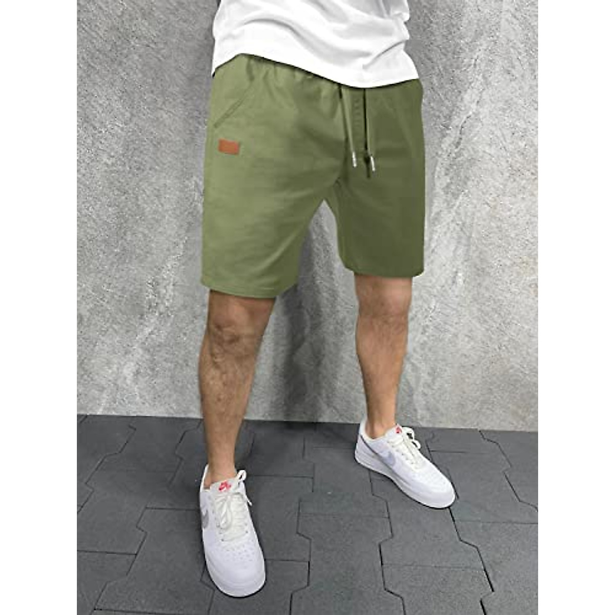 2023 Stylish Mens Chino Shorts Casual Dress Shorts Stretch Summer Twill Linen Shorts Drawstring Golf Shorts(Green,3XL)