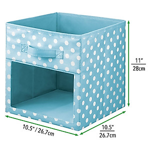 mDesign Fabric Nursery/Playroom Closet Storage Organizer Bin Box, Front Handle/Window for Cube Furniture Shelving Unit, Hold Toys, Clothes, Diapers, Bibs, 2 Pack, Turquoise Blue/White Polka Dot