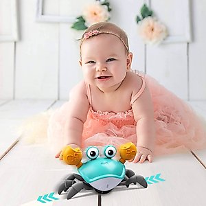 ZONICE Crawling Crab Baby Toy with Music and LED Light Up for Kids, Toddler Interactive Learning Toy with Automatically Avoid Obstacles, Build in Rechargeable Battery (Green)