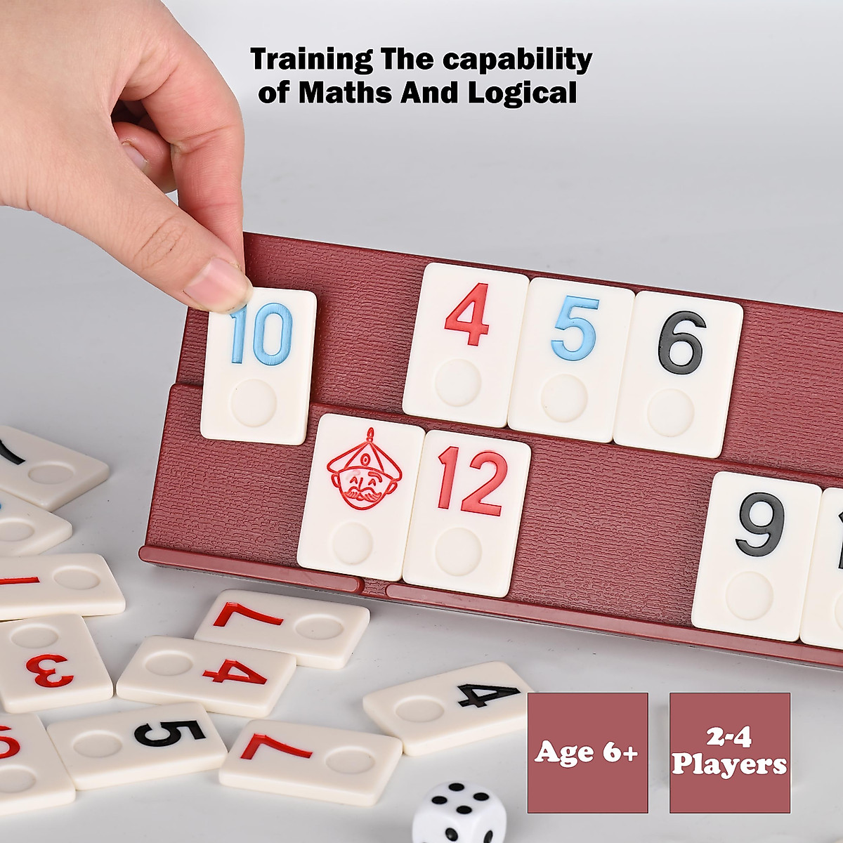 Doublefan Rummy 106 Tiles Large Rummy with 4 Sturdy Racks& Instructions Rummy Tiles with Aluminum Case Suit for 2-4 Players