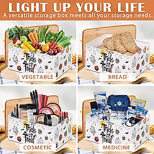 Halloween Bread Box with Bamboo Cutting Board Lid, Modern Metal Bread Storage Container Trick or Treat Kitchen Decor, Vintage Halloween Decorations For Home Organizer, Halloween Gifts for Women