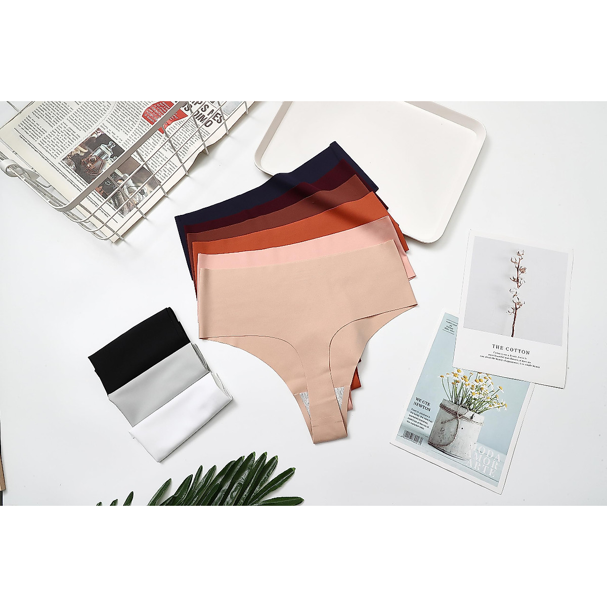 Wealurre Womens Underwear High Waisted Seamless Thongs for Women Breathable No Show Panties for Ladies 6 Pack (Gradient,XS)