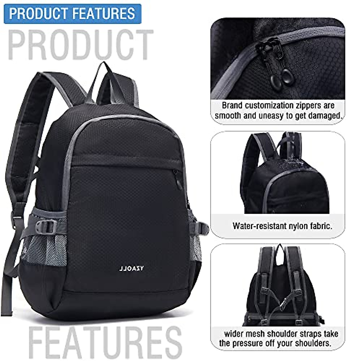 YZAOLL 20L Lightweight Packable Hiking Backpack,Small Hiking Backpack Day Pack for Women Men Travel Camping Vacation,Black