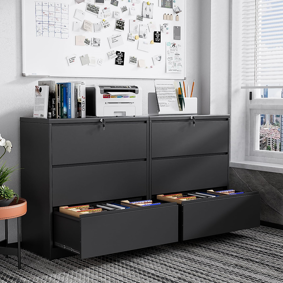 WIILAYOK Lateral File Cabinet with Lock,3 Drawer File Cabinet for Home and Office, Organizer Storage Lateral Locking Filing Cabinet, Black