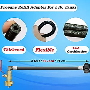 Boltigen Propane Refill Adapter for 1 lb. Tanks, 3FT Propane Refill Adapter, Propane Filler Adapter 1 Pound, Propane Tank Refill Adapter, for Filling 1 lb Propane Bottle (Black-36’’ QCC1 Type)