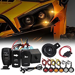 MOTOQUEEN UTV Turn Signal Kit with Horn and USB, Street Legal Turn Signal Kit with Rocker Switch Plug & Play UTV Street Legal Kit for Polaris RZR Ranger SXS Dirt Bike Can-Am Golf Cart Beach Cart
