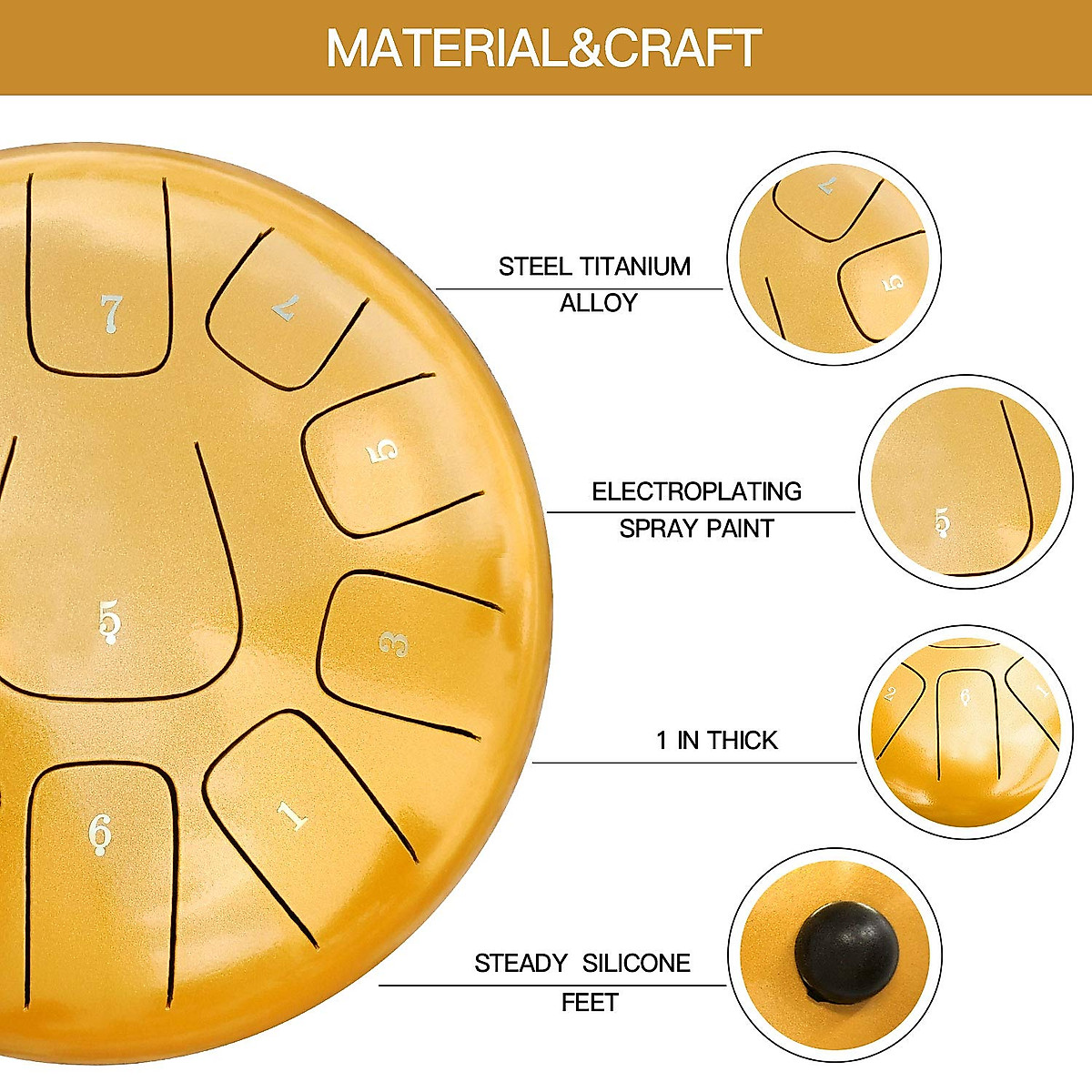AS TEMAN HANDPAN,Steel Tongue Drum,10 inch 11Notes Tongue Drum，Steel Drums Percussion Instrument (matte gold)