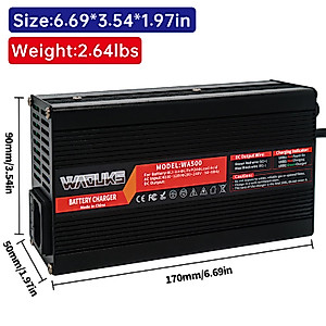 WAOUKS 50.4V 6A Charger 50.4V Lithium Battery Charger 44.4V Charger with Cooling Fan Aluminum Case Used for 12S 44.4V Lithium Battery Output XT60 Male Connector