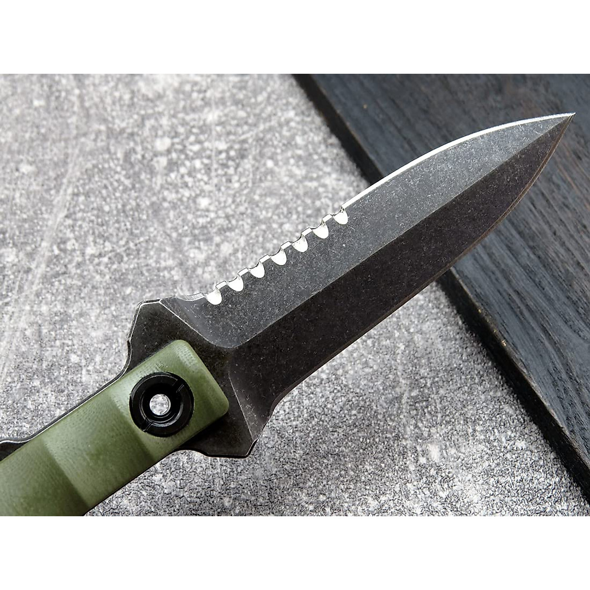 Ccanku C1290 Fixed Blade Marine Corp Serrated Knife 8 Inch D2 Blade Steel & G10 Handle For Outdoor Survival, Camping, Bushcraft and Hunting, K Sheath-Army Green