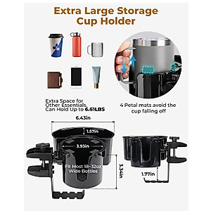 yamagahome Desk Cup Holder, 2 in 1 Large Table Cup Holder with Headphone Hanger, Anti-Spill Cup Holder for Water Bottles 18-40 oz, for Wheelchairs, Workstations, Gaming Desk Accessories black