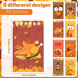 Pasimy 48 Pcs Thanksgiving Notepads Fall Thanksgiving Party Favor Harvest Small Spiral Notebooks Turkey Pumpkin Leaves Memo Pad for Thanksgiving Autumn Birthday Baby Shower Party Supplies(Cartoon)