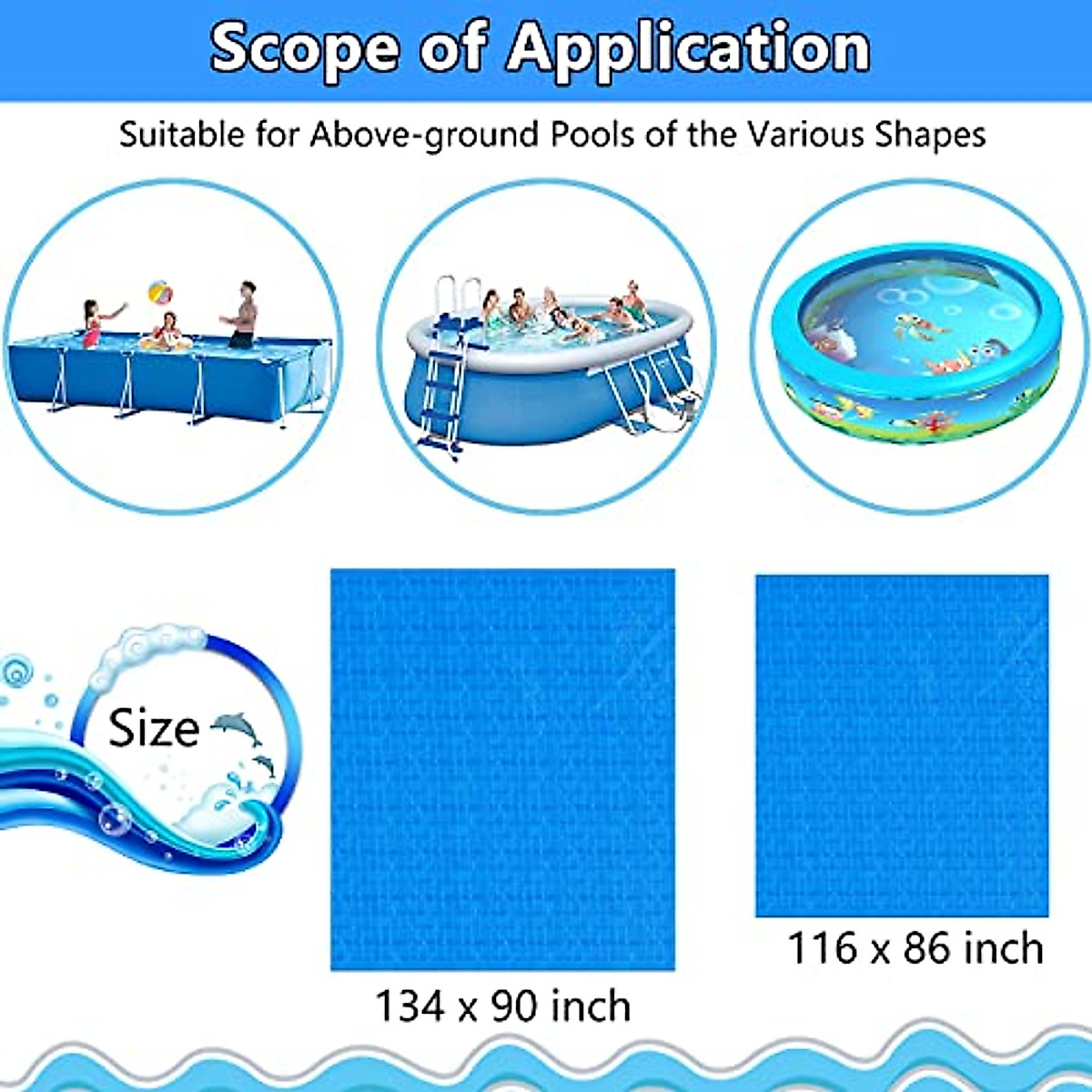 SGQCAR Rectangular Pool Cover, Fits 103in x 68.8in Rectangle Inflatable Swimming Pool Cover, Frame Pool Cover with Ropes, Dustproof Garden Outdoor Paddling Family Pools Protector 103 x 68.8inch