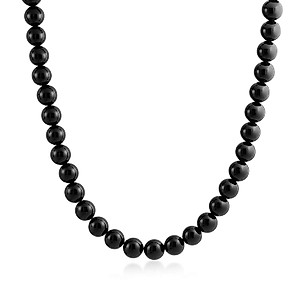 Plain Simple Basic Western Jewelry Classic Black Onyx Round 10MM Bead Strand Collarbone Necklace for Women Teen Silver Plated Clasp 17 Inch