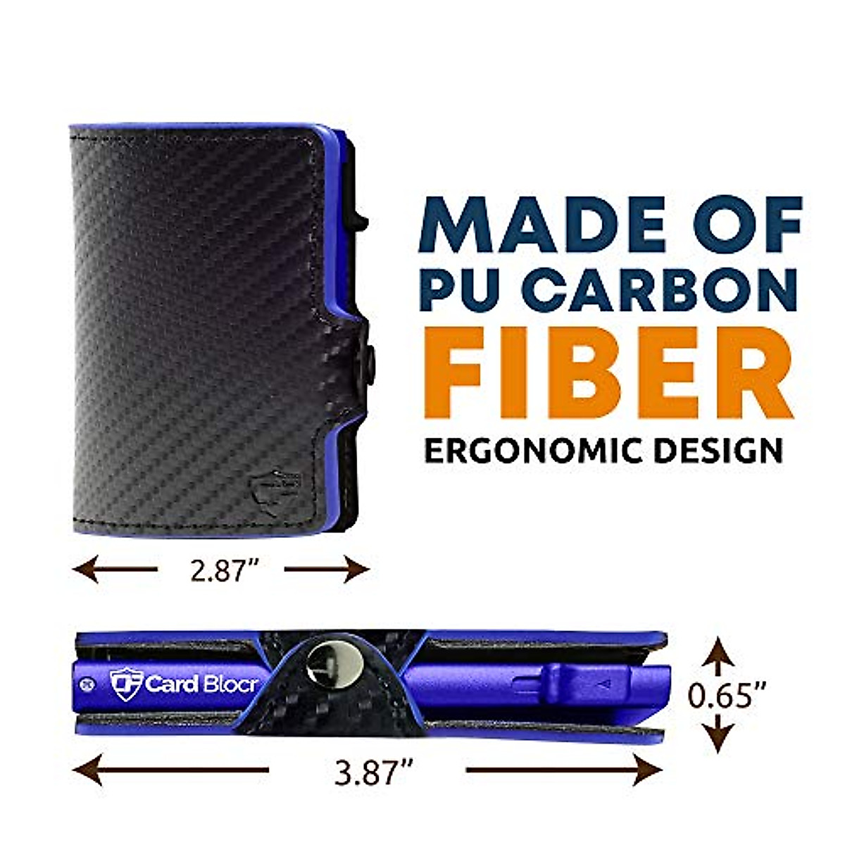 Card Blocr Pop Up Credit Card Wallet, RFID Blocking Credit Card Holder for men, Cool Wallets for Men in Carbon Wallet Design, Compact Card Holder Wallet for Secure Storage (Blue Carbon Fiber)