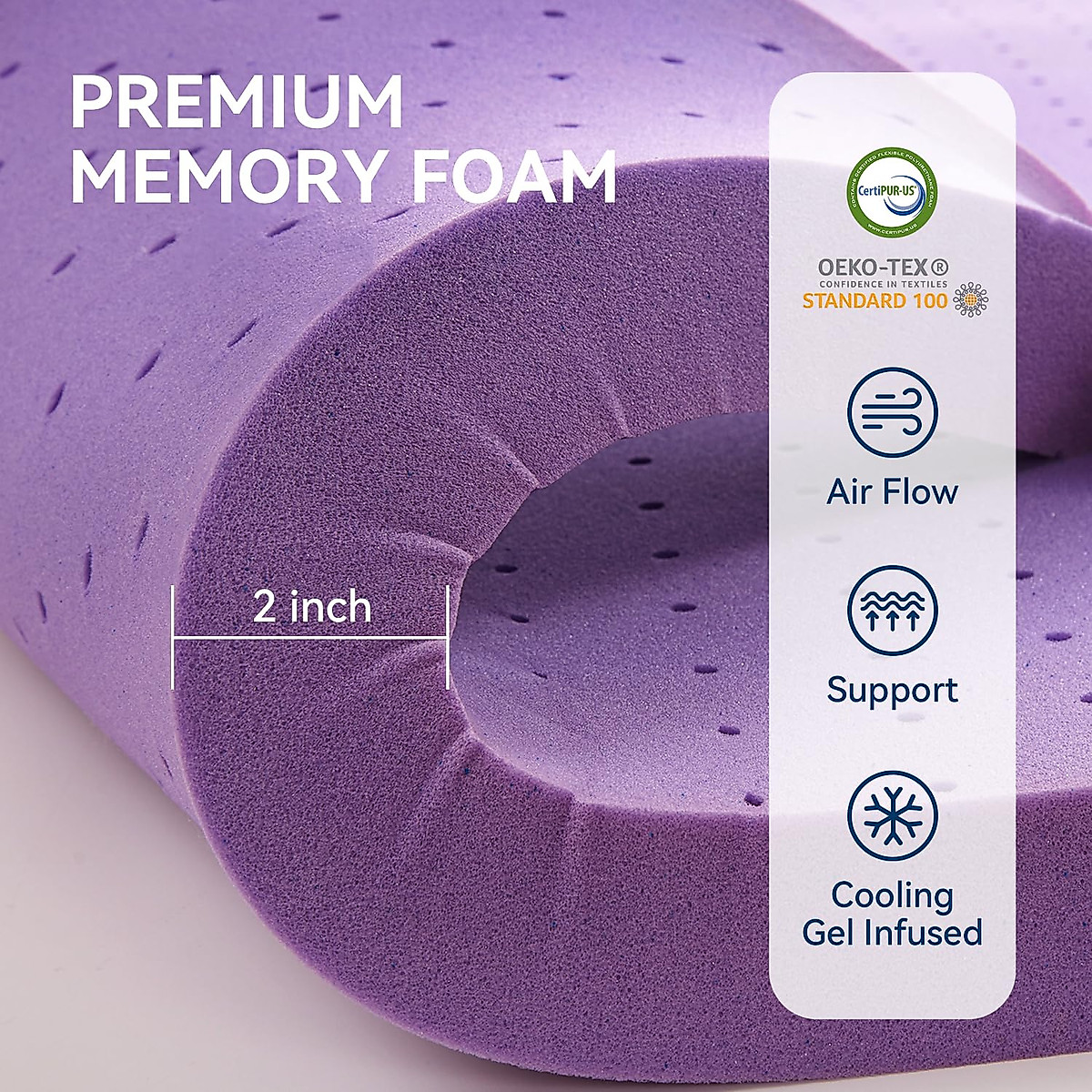 BDEUS Dual Layer 4 Inch Memory Foam Mattress Topper King Size, 2 Inch Gel Memory Foam Plus 2 Inch Down Alternative Quilted Pillow Top Mattress Pad Cover,Black