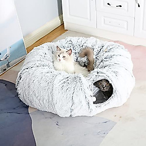 Shank Ming Cat Tunnel Bed,Collapsible Cat Tunnel with Central Mat,Plush Cat Tunnels for Indoor Cats with Hanging Ball and Peephole,Cat Play Tunnel