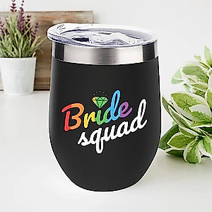 Mighun LGBT Pride Gay Lesbian Wine Tumbler with Lid Bride Squad Rainbow Lgbtq Vacuum Coffee Tumbler Stainless Steel Coffee Cup for Cold & Hot Drinks Wine Coffee Cocktails Beer 12 Oz