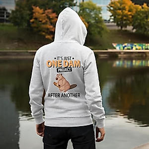 Beaver Fan Gift Idea Hoodie for Humor Lovers Just One Dam Project After Another Gray and Muticolor Unisex Hoodie