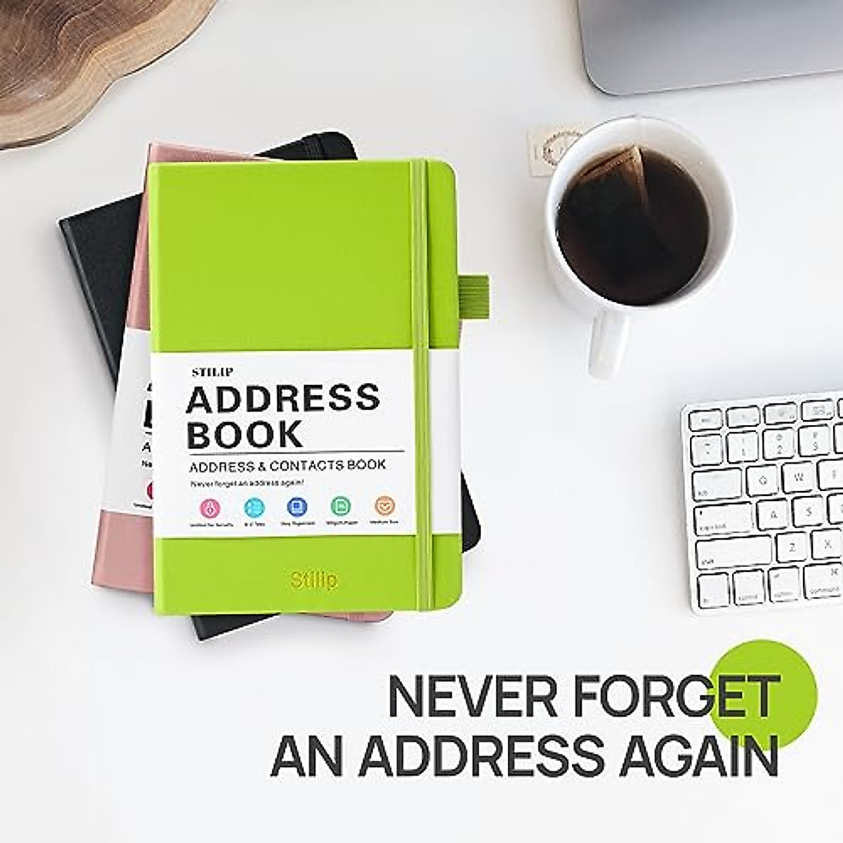 Stilip Address Book with Alphabetical Tabs - Large Print Hardcover for Organizing Contacts, Handy Size Small Address Book for All Your Important Information in One Place - Green