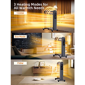 Uthfy Convection Space Heaters for Indoor Use, 1500W Quiet Mica Panel Heater for Large Room, Whole Room Electric Heater with Thermostat, ECO, Remote, Wheel, 12H Timer, Tip-Over & Overheat Protection