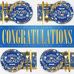 GWHOLE Grad Party Plates and Napkins, Class of 2024 Plates and Napkins, Blue Paper Plates, Graduation Paper Products for Backyard Graduation Party, Serve 24