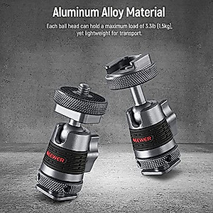 NEEWER Mini Ball Head with Removable Cold Shoe Mount and 1/4” Screw, Detachable Cold Shoe Base, 2 Way Installation Compatible with SmallRig Cage, DSLR Camera, Monitor, LED Video Light (2 Packs, ST44)