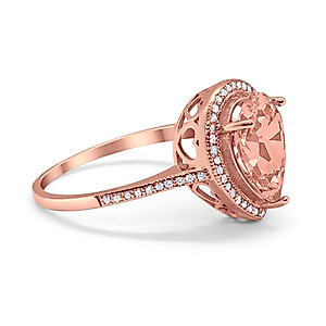 Halo Teardrop Pear Simulated Morganite Bridal Ring Rose Tone Plated 925 Sterling Silver, Size-6