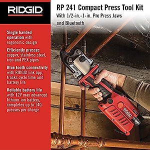 RIDGID 57373 Model RP 241 Compact Press Tool Kit with 1/2"-1" Pro Press Jaws and Bluetooth