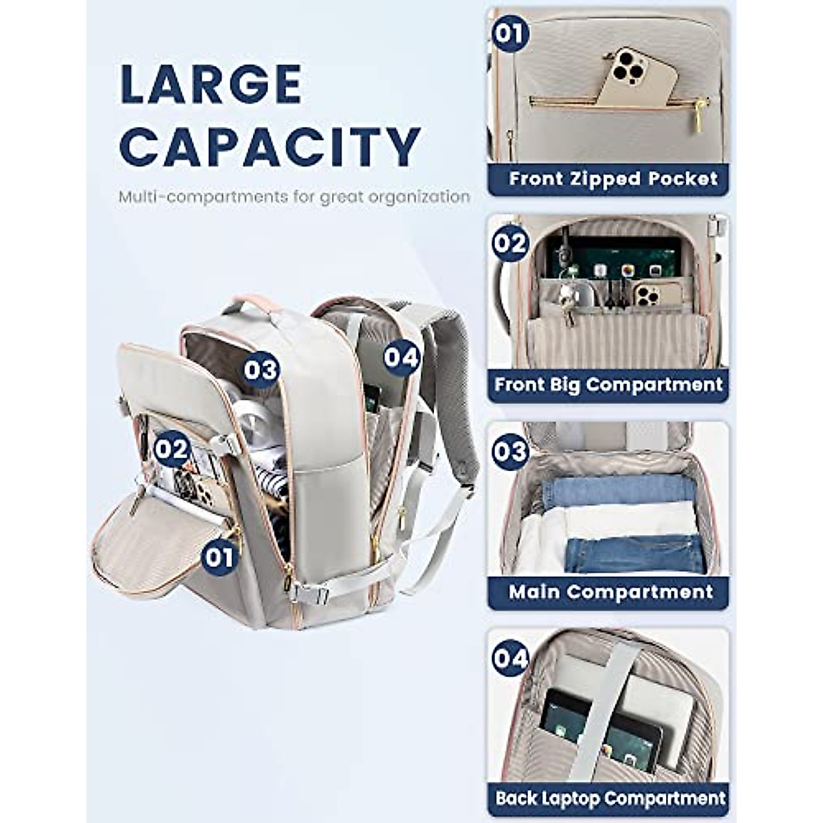 LOVEVOOK Carry on Backpack, 40L Travel Backpack as Personal Item Flight Approved, Waterproof Large TSA 17inch Laptop Backpack Luggage Daypack Business Weekender Overnight with 3 Packing Cubes, Grey