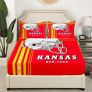 Erosebridal American Football Sheet Set Rugby Decor Sports Game Bed Sheets Set Full, Boys American Football City Sheets Red Yellow White Stars Stripes Top Fitted Sheet 4Pcs (Kansas)