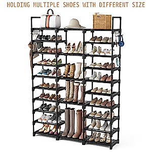 VTRIN Upgrade Shoe Rack Shoe Organizer for Entryway 10 Tiers Holds 54-62 Pairs Shoe and Boots Shelf Organizer Storage Organizer for Closet Durable Metal with Versatile Hooks for Bedroom Garage