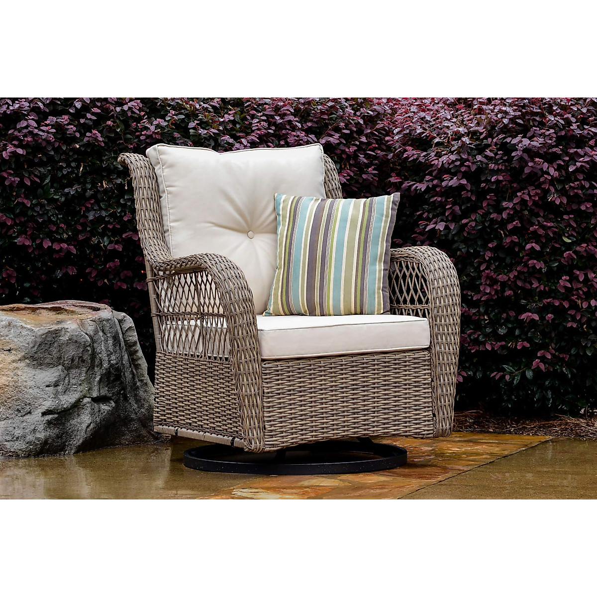Tortuga Outdoor Rio Vista Swivel Glider, Single Chair, Sandstone Wicker and Cushions
