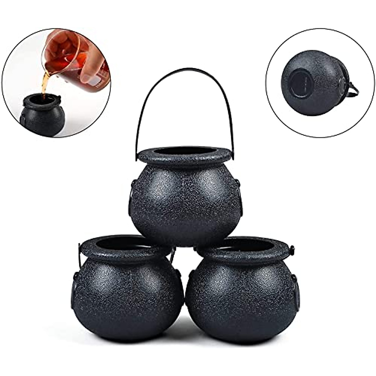 zhinan 12 Pcs Mini Black Witch Cauldron Halloween Mini Plastic Candy Buckets For Halloween Trick or Treat Party Favors Harry Potter Mini Black Witch Cauldron