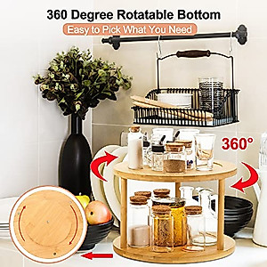 2 Pcs 2 Tier Bamboo Lazy Susan Turntable for Cabinet 360 Degree Spinning Spice Rack Organizer for Cabinet Round Tiered Lazy Susan Organizer Rotating Tray for Kitchen Bathroom Table Storage, 10 Inch