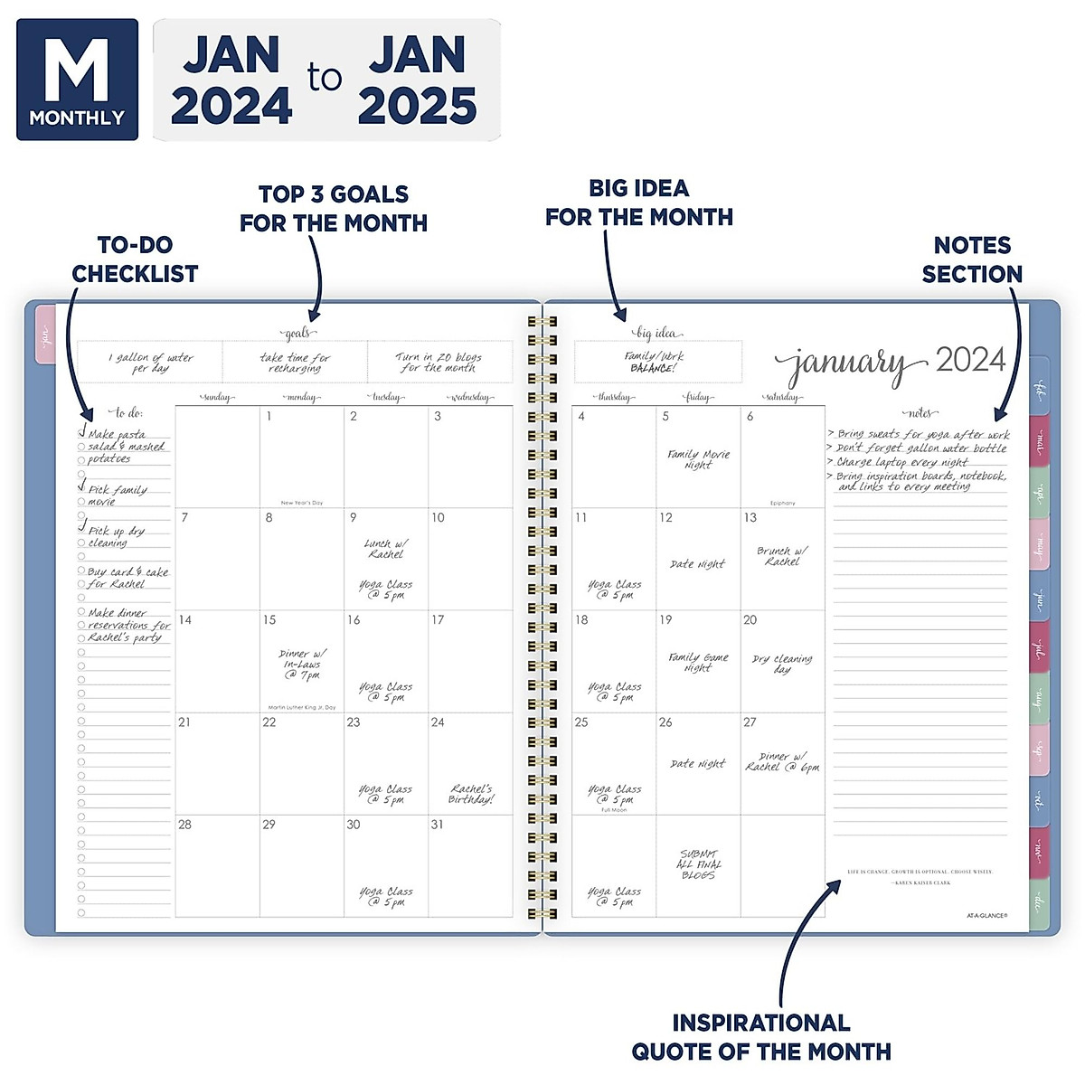 2024-2025 AT-A-GLANCE® Harmony 13-Month Weekly/Monthly Planner, 8-1/2" x 11", Blue, January 2024 to January 2025, 1099-905-20