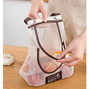 3PACK Mesh Reusable Bag Mesh Bags Hanging Storage Onion Holder Portable Washable Cotton Mesh String Organic Organizer|Mesh produce bags|Eco friendly Over the Door Pantry Organizer (3PACK-Beige)