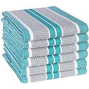Waffle Stripe Kitchen Towel 18x28inch Teal Mercury,100% Cotton, Quick Dry, Tea Towels, Bar Towels, Highly Absorbent, Cleaning Towels, Kitchen Tea Towels, Pure Cotton, Absorbent Dish cloth Set of 4