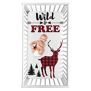 Sweet Jojo Designs Woodland Buffalo Plaid Boy Fitted Crib Sheet Baby or Toddler Bed Nursery Photo Op - Red and Black Rustic Country Deer Lumberjack Arrow