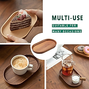 Vandroop Mini Serving Trays for Parties, Small Tray for Tea＆Coffee, Oval Wooden Plates for Serving Food, Decorative Tray for Appetizer＆Vegetables, Tray for Bathroom 7.8"×4.6" (Acacia, Set of 2)