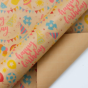 RUSPEPA Kraft Wrapping Paper Roll - Birthday Theme Design Great for Birthday, Party, Baby Shower Wrap - 24 inches X 100 feet