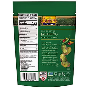 Setton Farms Naturally Seasoned Pistachio Kernels, Jalapeno, No Shell Pistachios, Certified Non-GMO, Gluten Free, Vegan and Kosher, 5 oz Resealable Pouch