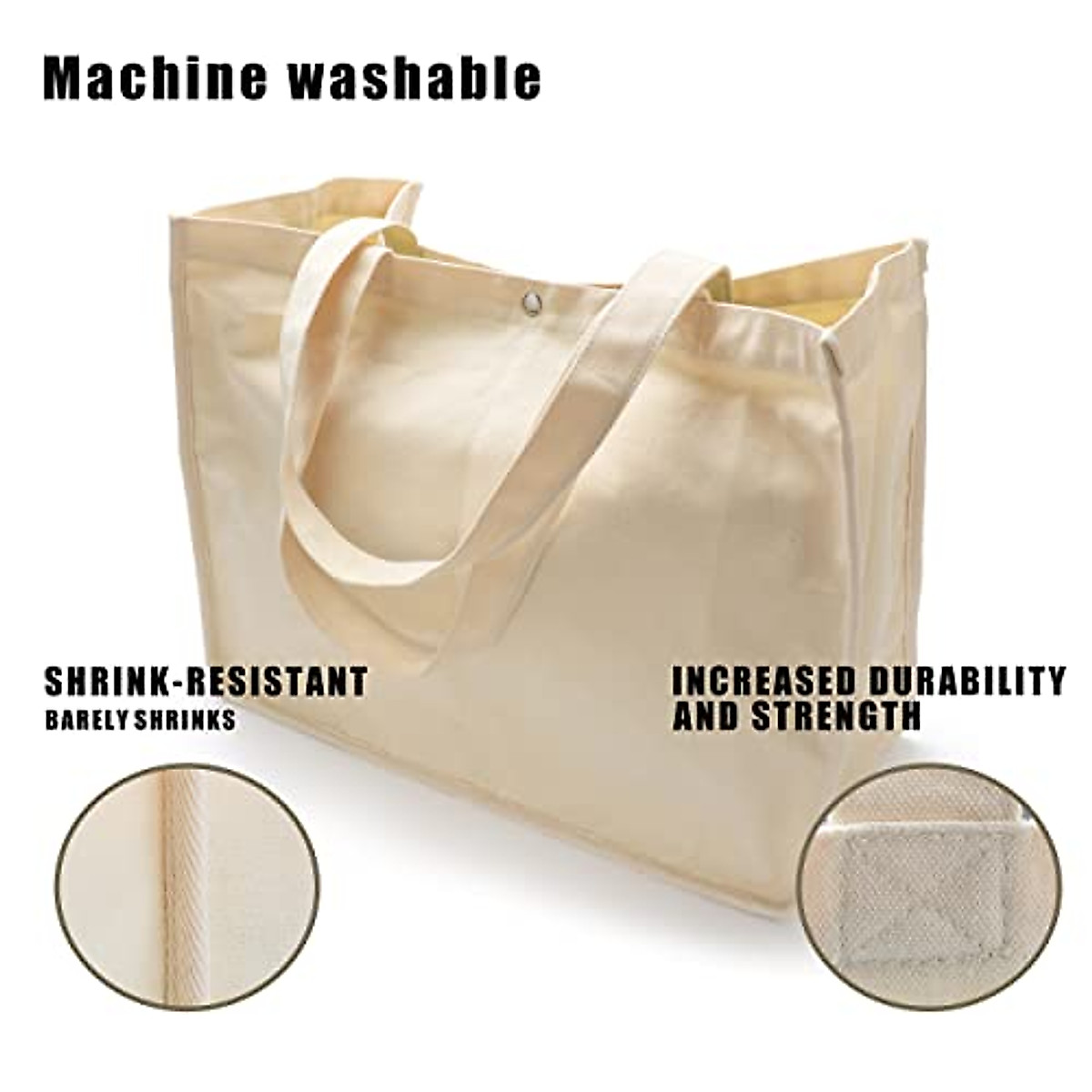 Extra Large Canvas Grocery Shopping Bags, 17.7"X13.7"X7.8" Grocery Bags for Reusable Shopping/with Bottle Sleeves/Cloth Tote/Organic Cotton Washable & Eco-friendly/Heavy Duty Sturdy with Handles