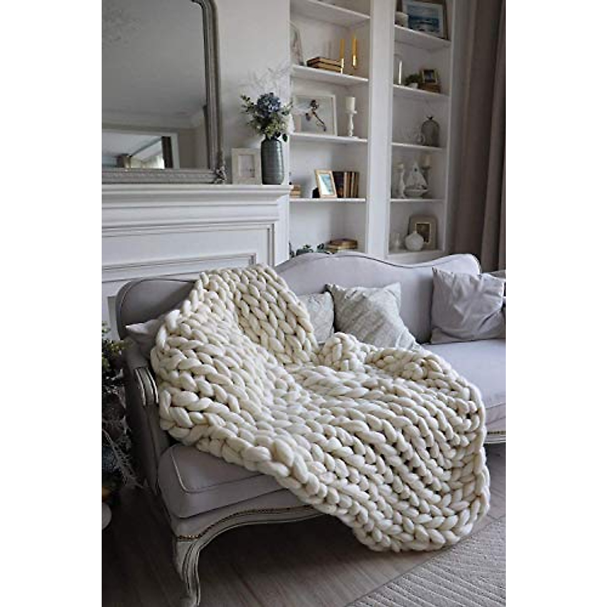 Elero Chunky Knit Blanket Merino Wool Hand Made Boho Soft and Cozy Bulky Throw Blanket for Bedroom Sofa Home Decoration White 32x40