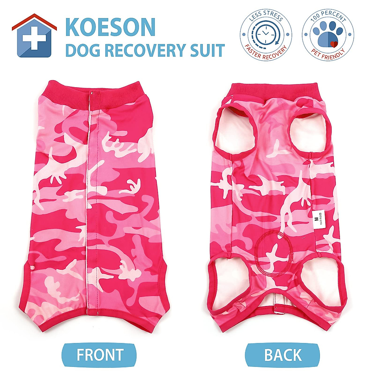 KOESON Dog Recovery Suit, Soft Dog Surgery Suit Female Spay Pet Onesie, Anti Licking Male Recovery Suit for Dogs After Surgery, Dog Cone Alternative Surgical Suit for Dogs Pink Camo L