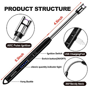 2 Pack Electric Candle Lighter, Cool Rechargeable, Plasma,Arc, Grill,USB,Windproof, Flameless, with Flexible Neck Lighters. Ideal for Candles,BBQs,camping,kitchen,fireplace,Fireworks, etc.