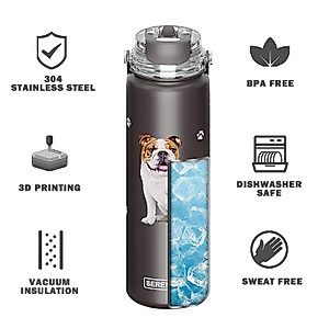 Stainless Steel Water Bottle 24 Oz. with Spill Proof detachable straw - Double walled Vacuum Insulated water flask - Realistic 3D Print - SERENGETI waterbottle (Beagle)