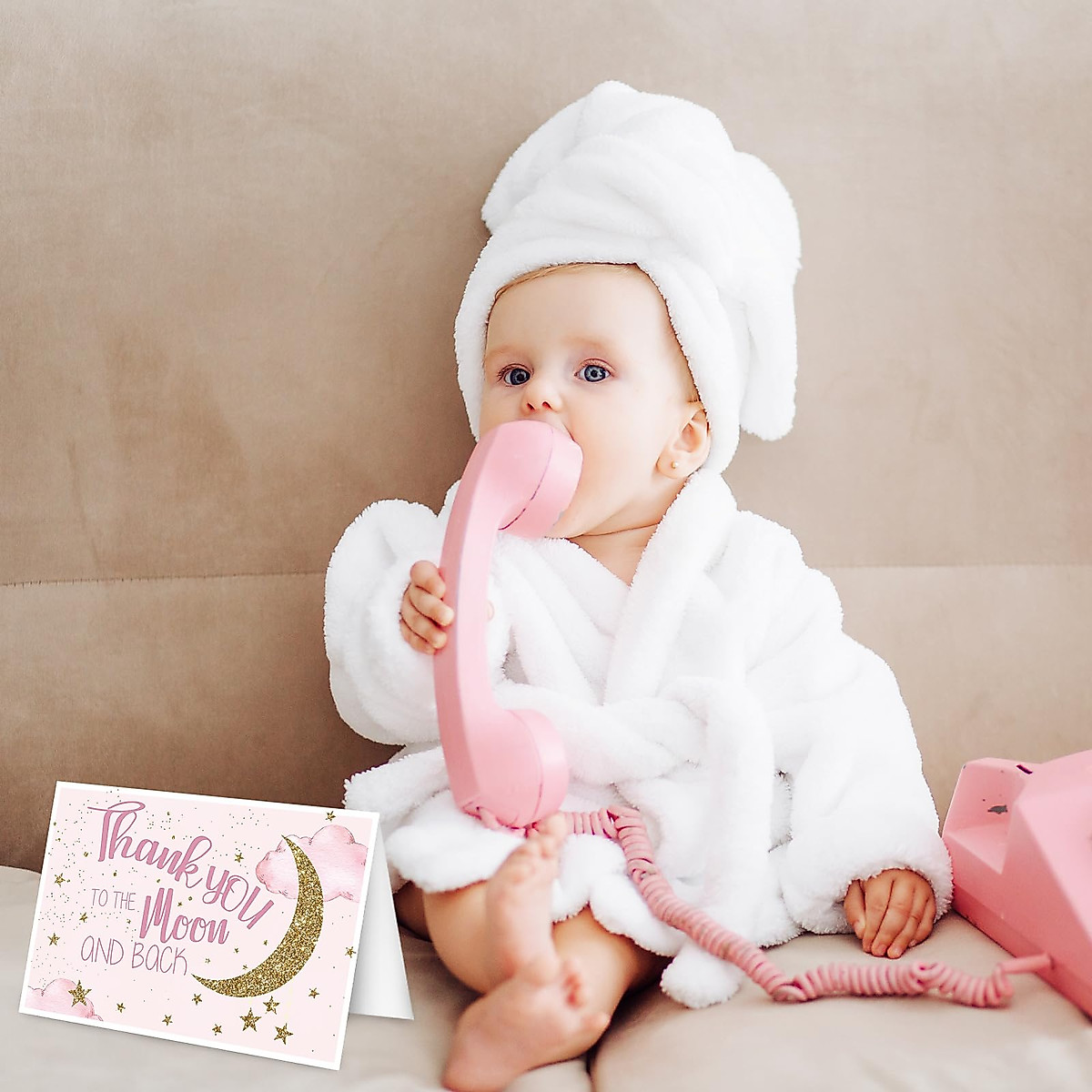 Whaline 36 Pack Pink Baby Shower Thank You Cards with Envelopes Matching Seal Stickers Glitter Starry Twinkle Moon Blank Note Cards for Birthday Supplies