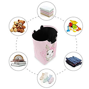 AGONA Cute Bunny Rabbit Laundry Basket with Handles Large Storage Bin Collapsible Fabric Laundry Hamper Foldable Laundry Bag for Kids Room Toy Bins Gift Baskets Bedroom Baby Nursery