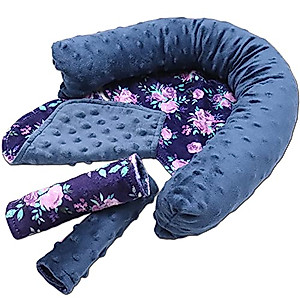 Baby Carseat Headrest and Strap Covers, Purple Floral Minky Infant Strollers Head Support & Seat Belt Cover, Toddler Strollers Headrest and Neck Cover, Car Accessories for Newborn Boys & Girls